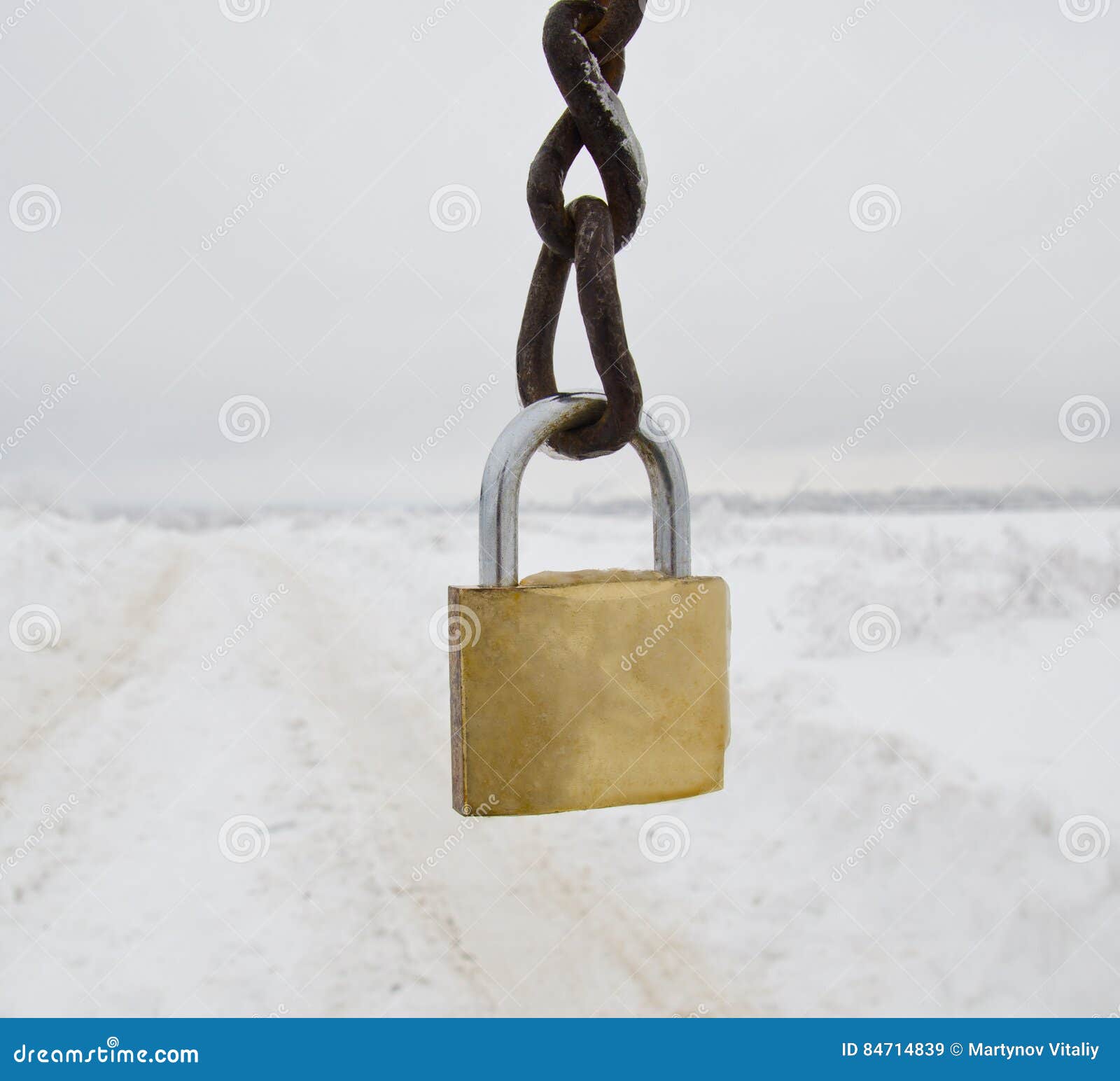 Winter Landscape with Chain and Padlock Stock Image - Image of padlock ...