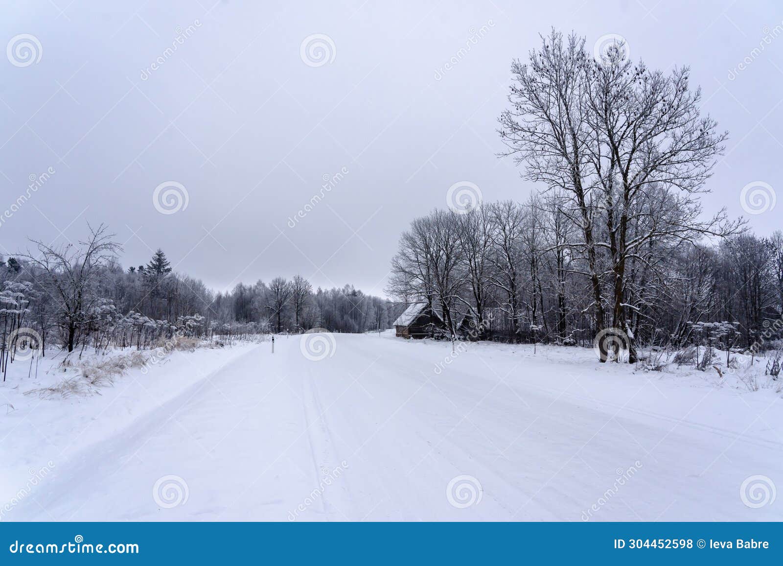 Winter Landscape in the Countryside - a Road, a House by the Side of ...