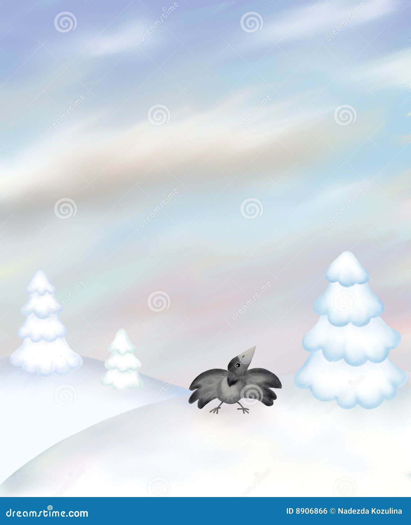 Winter landscape with crow stock illustration. Illustration of tree ...
