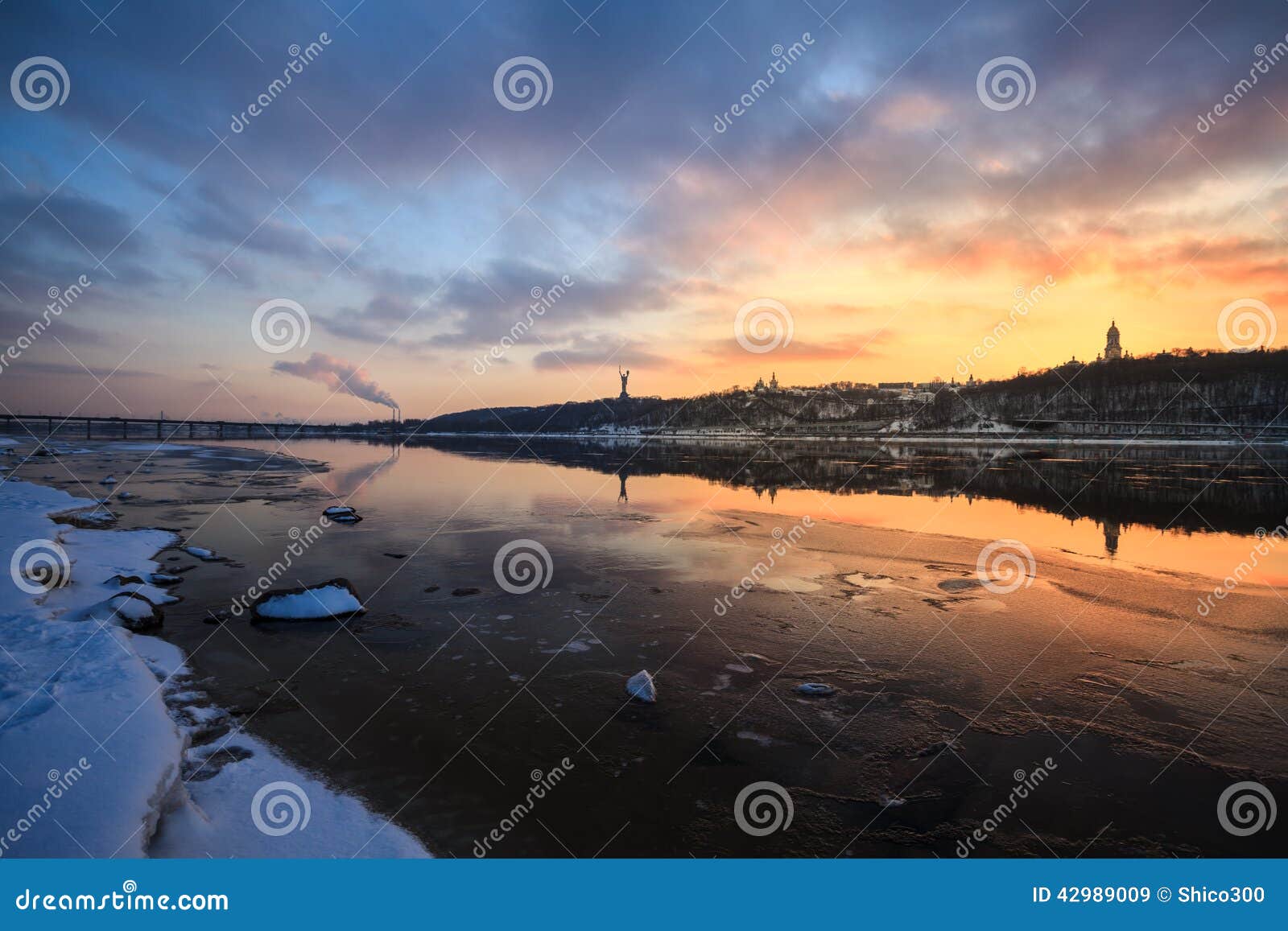 Winter Landscape, Dawn Over the River Stock Image - Image of mystery ...