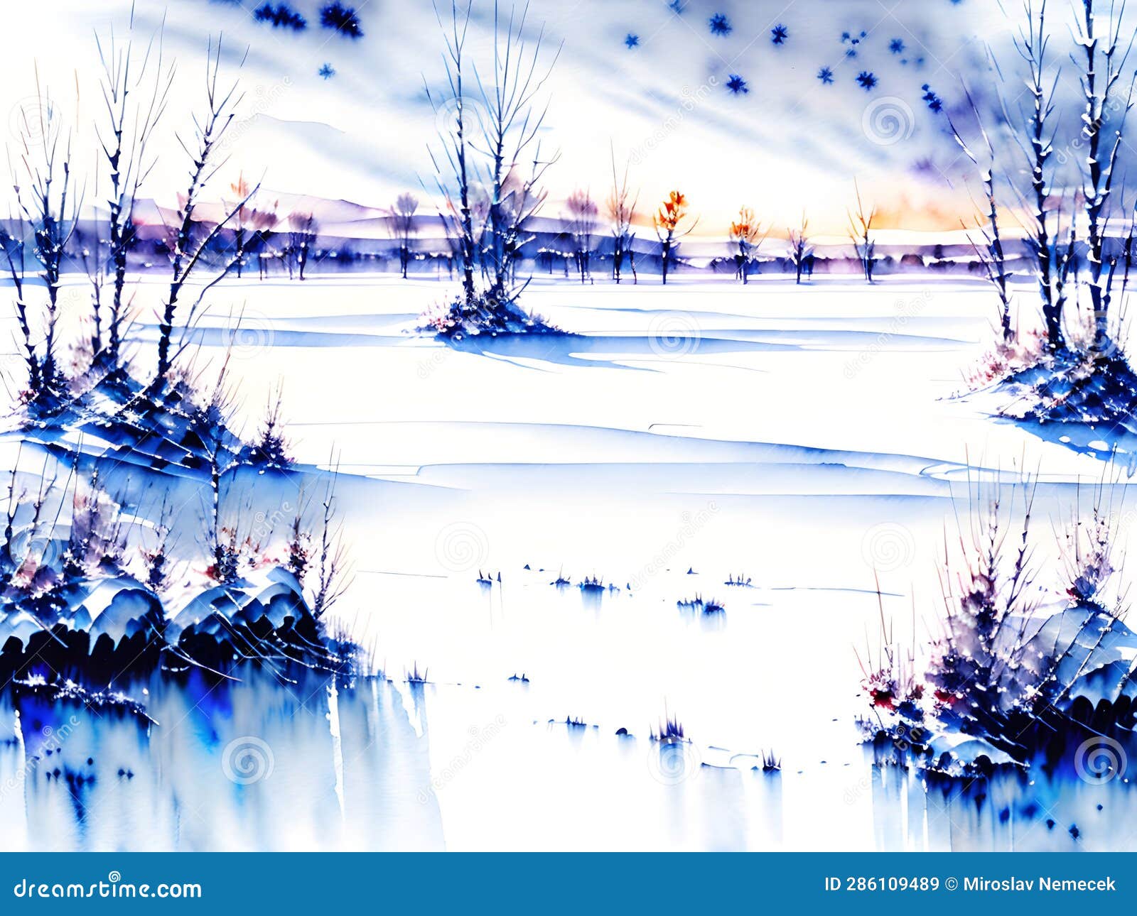 Winter Landscape, Generative AI Illustration Stock Illustration ...
