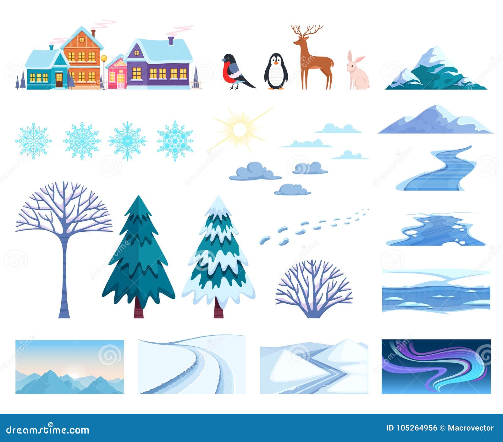 Winter Landscape Elements Set Stock Vector - Illustration of creator ...
