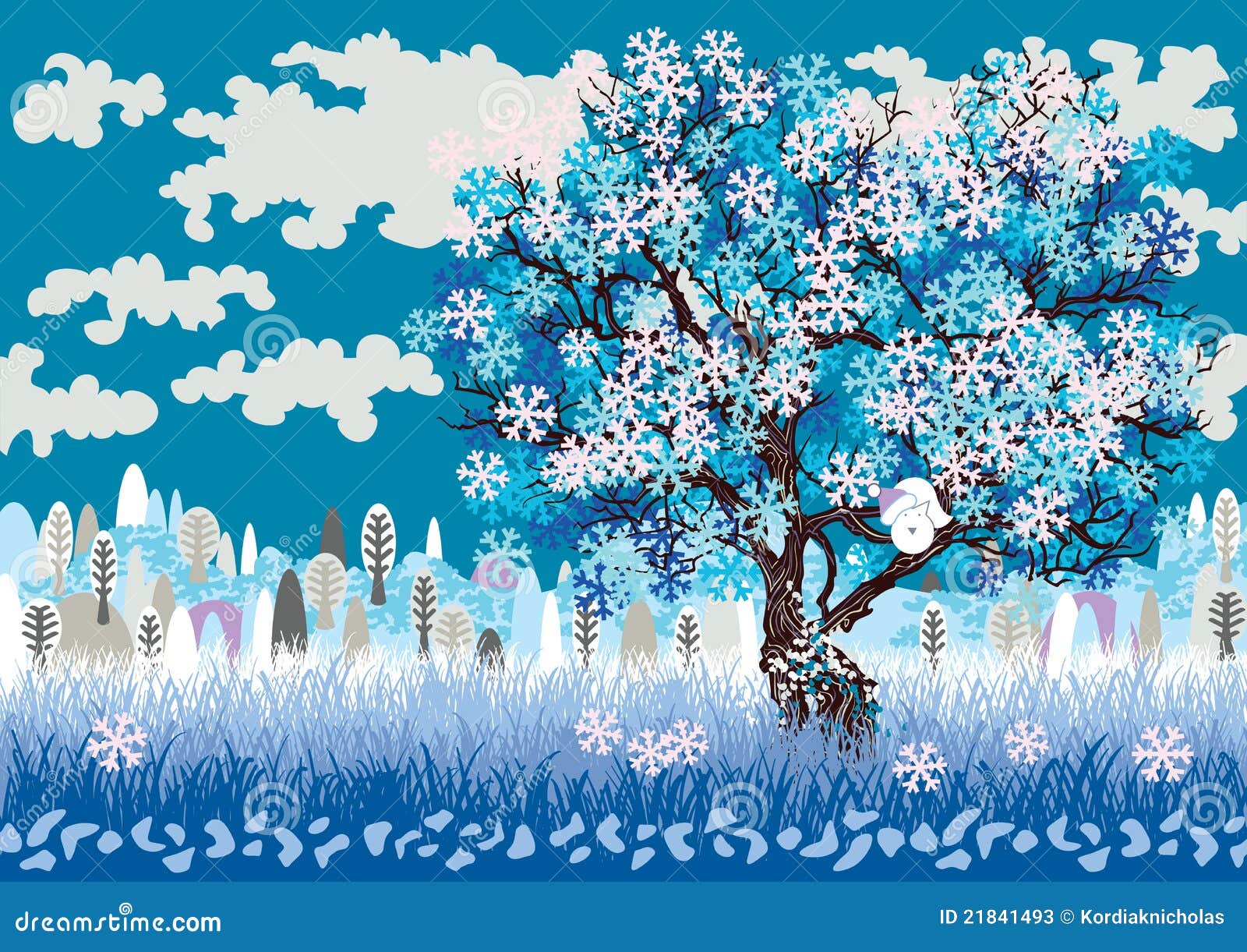 Winter Landscape with Frozen Tree Stock Vector - Illustration of bark ...
