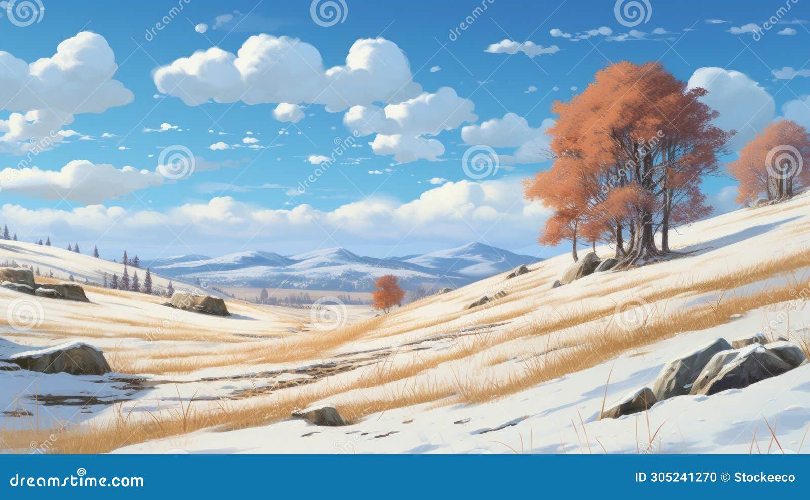 Winter Landscape: a Glen of Light and Snow Stock Illustration ...
