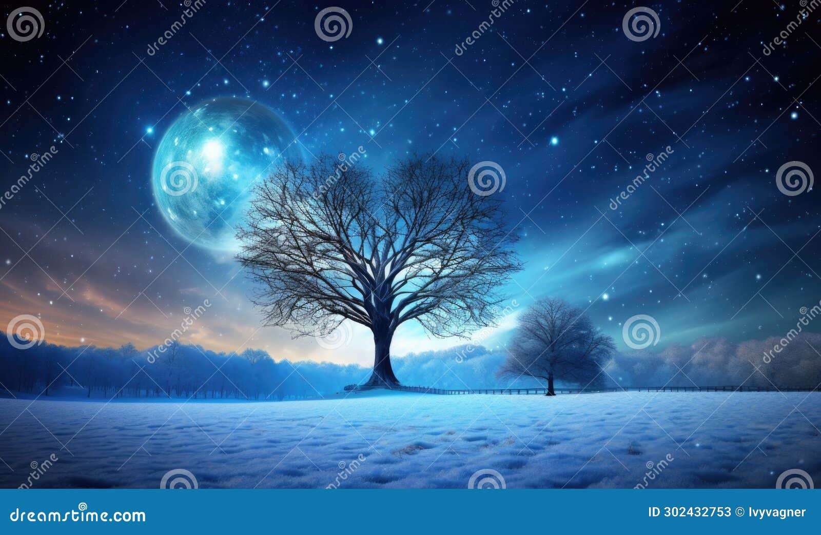 Winter Landscape with Heart Shaped Tree and Moonlight Stock Image ...