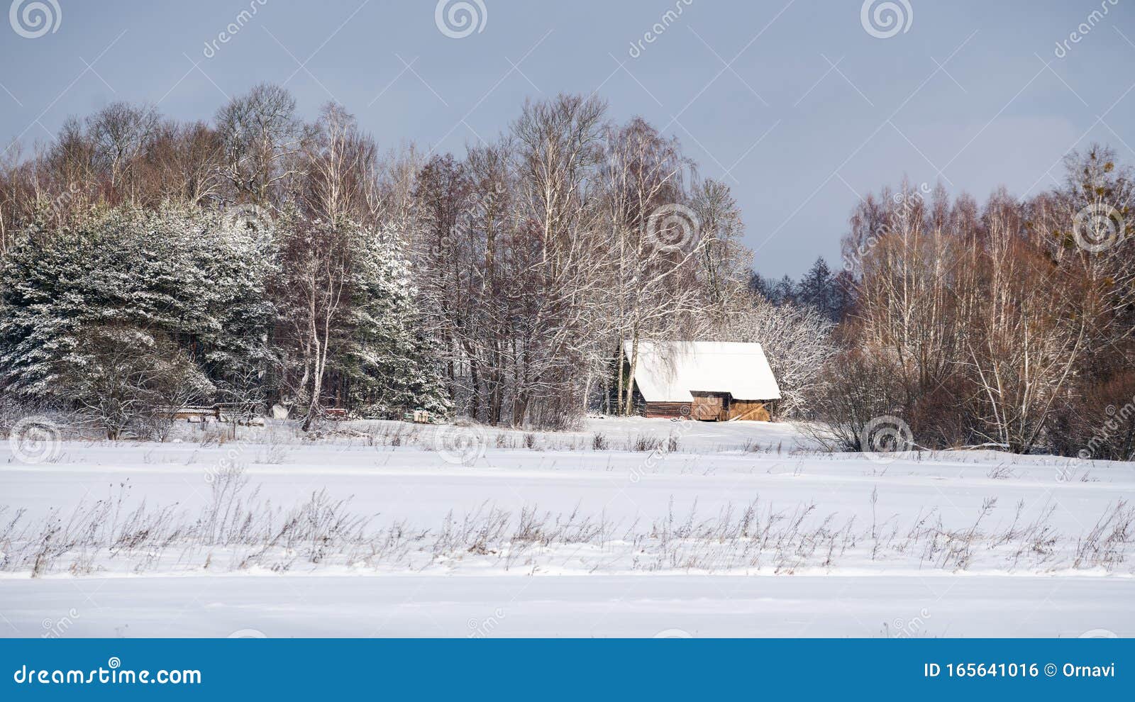 Winter Landscape with House in Snow Stock Photo - Image of farm, road ...