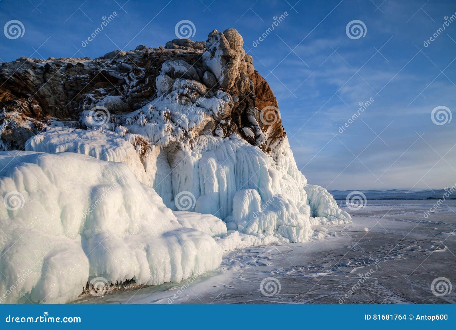 Winter Landscape with Iced Rock Stock Photo - Image of landscape ...