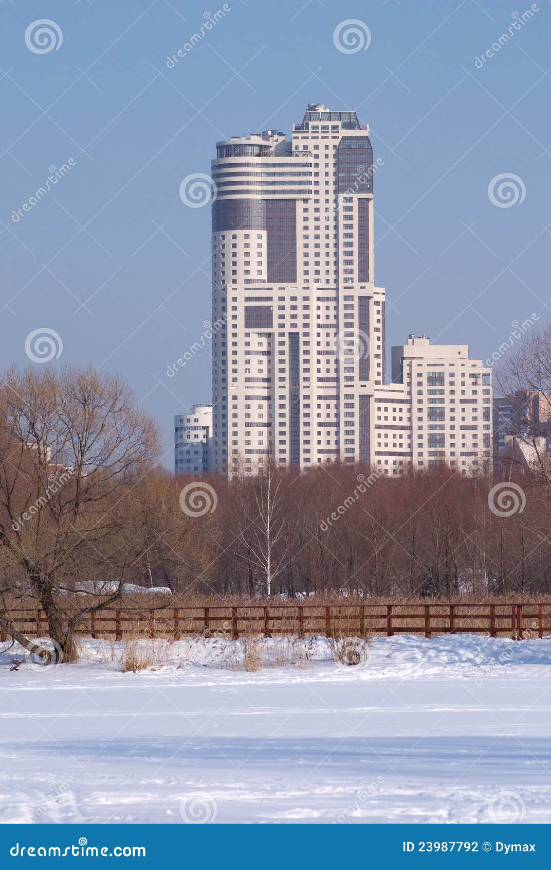 Winter Landscape with Modern High Building Stock Photo - Image of ...