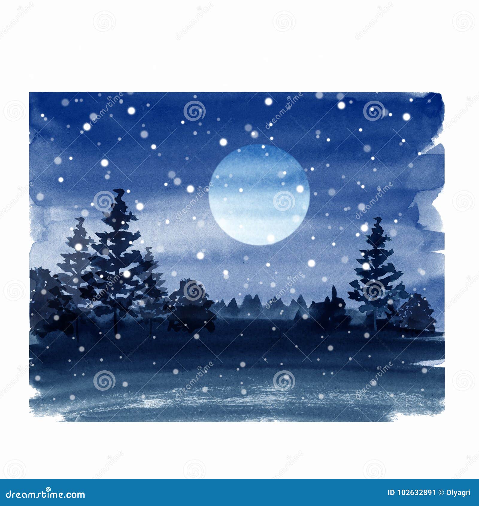 Winter Landscape with Moon and Snow Stock Illustration - Illustration ...