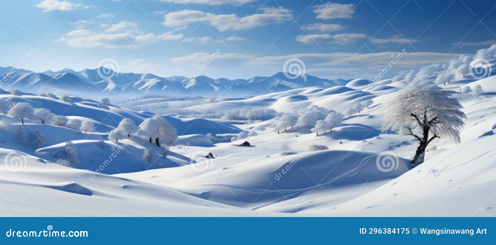 Winter Landscape Panorama with Snow Covered Trees and Mountains in the ...
