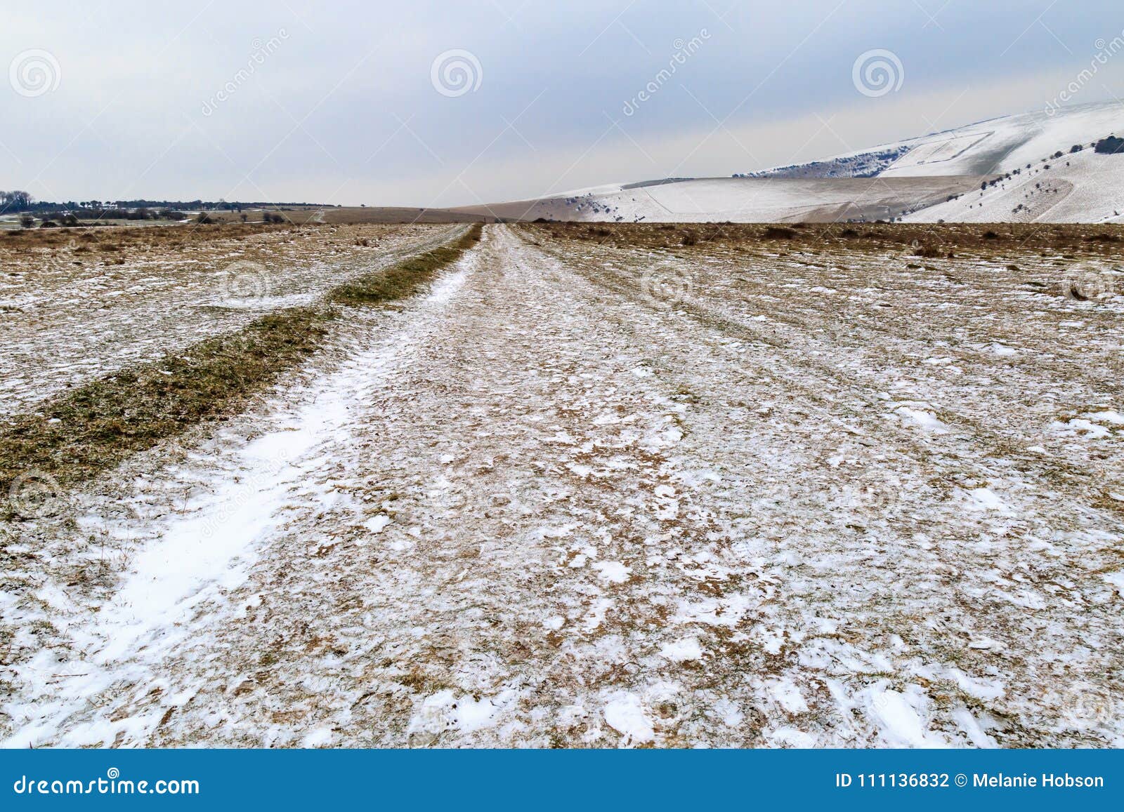 Snowy Pathway stock photo. Image of downs, national - 111136832