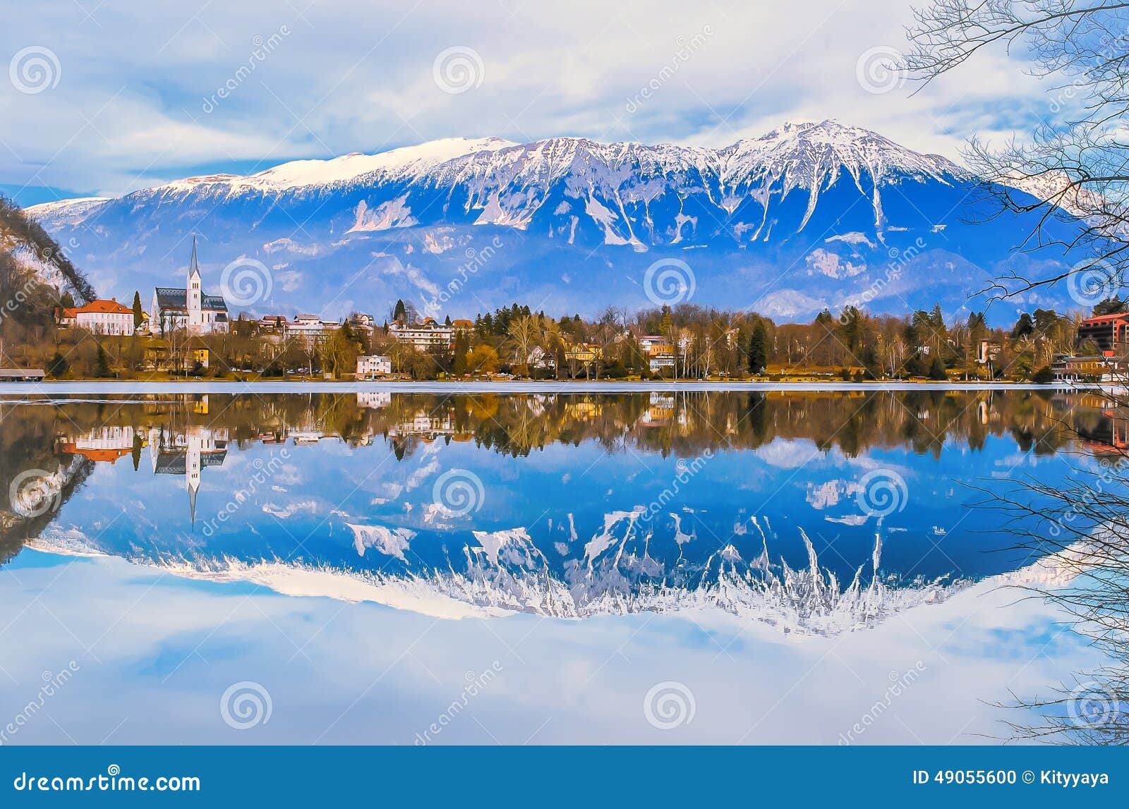 Winter Landscape, Reflection of Lake and Mountains with Beautiful Blue ...