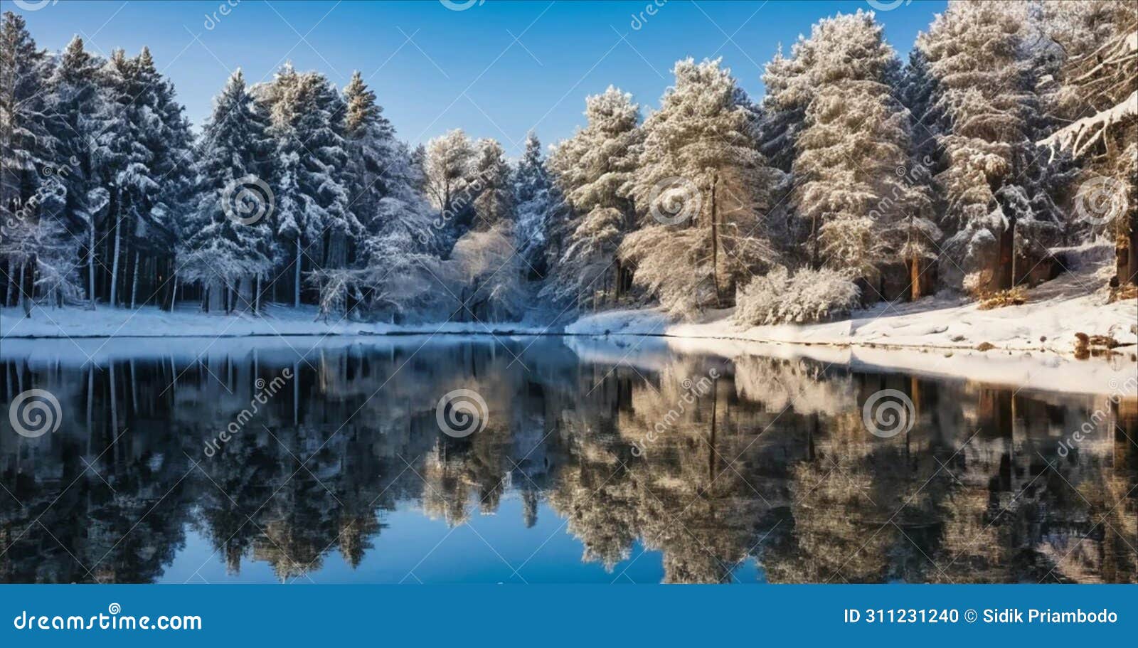 Winter Landscape with Reflection in the Water Stock Photo - Image of ...