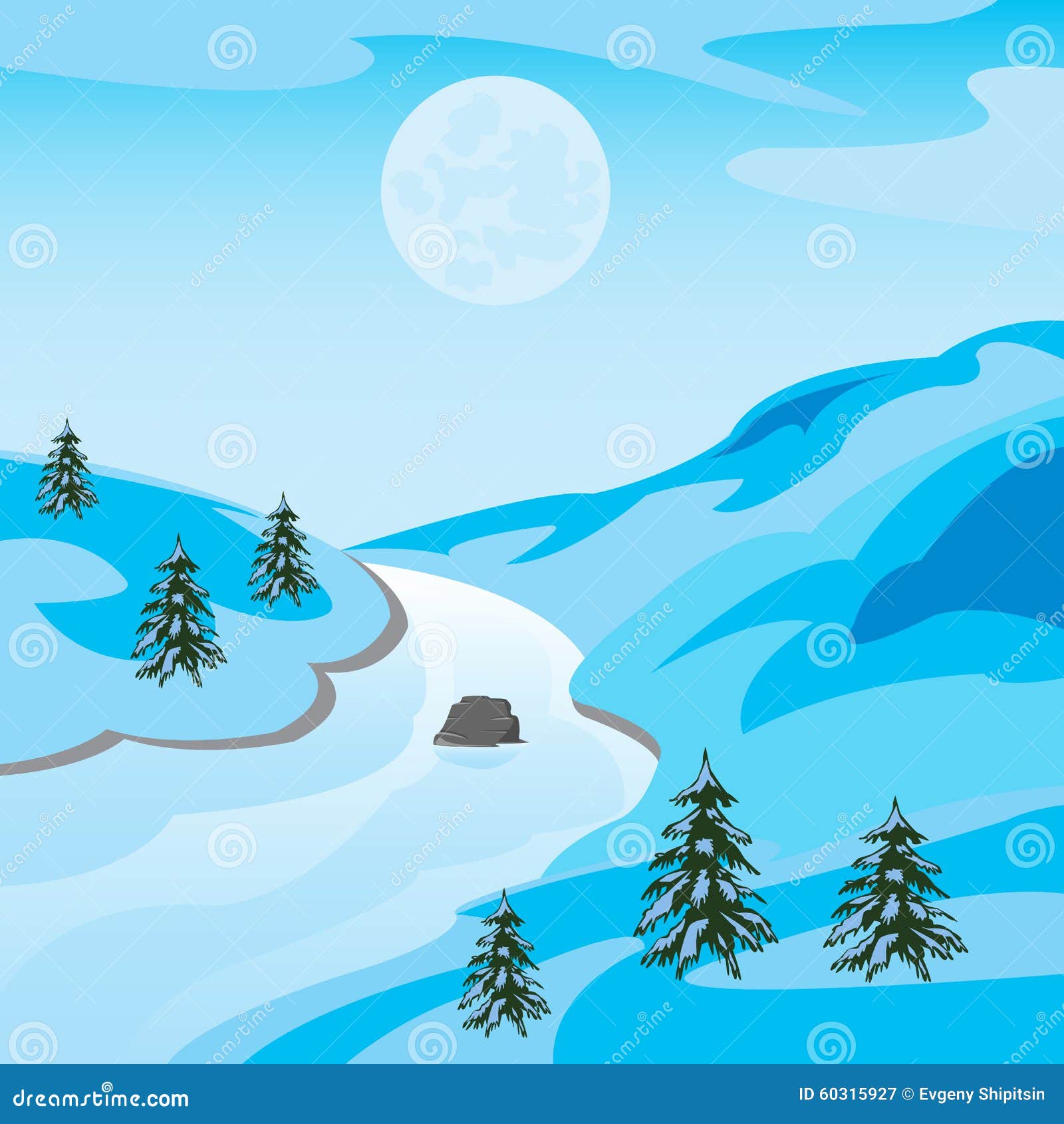Winter Landscape with River Stock Illustration - Illustration of ...