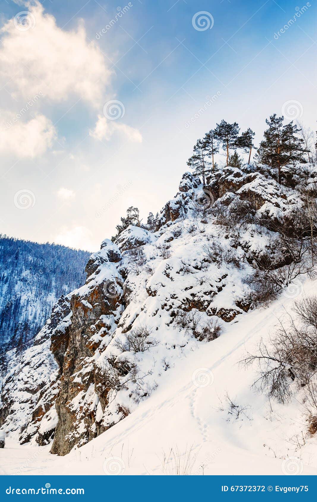 Winter landscape, rock top stock photo. Image of cold - 67372372
