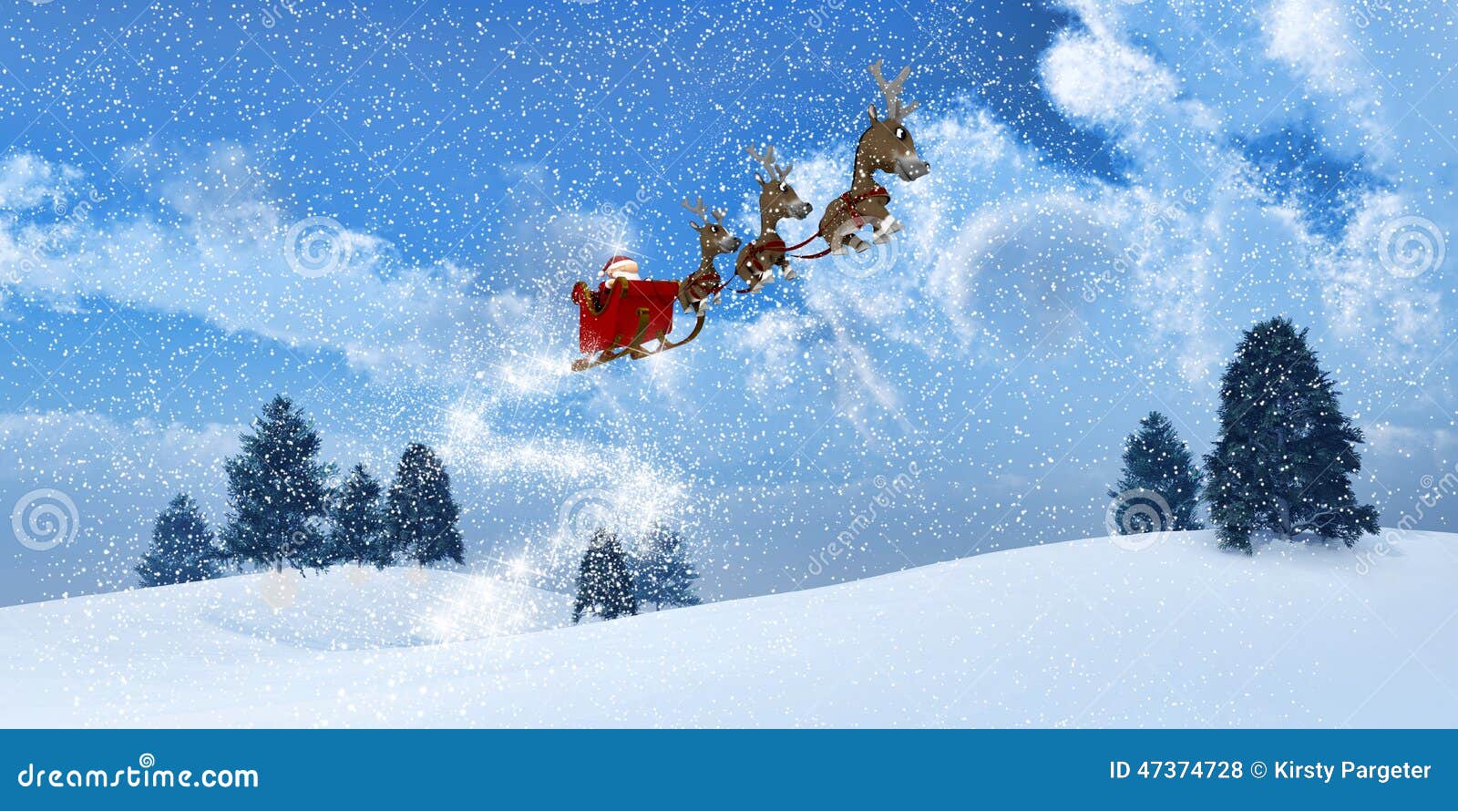 Winter Landscape with Santa in the Sky Stock Illustration ...