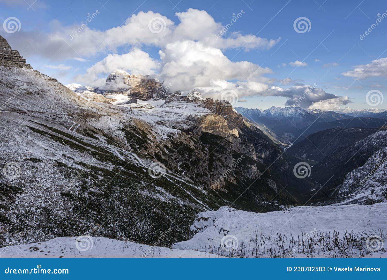 Winter Landscape Shot at Snowy Alps Withl Sharp Peaks and Cloudy Sky ...
