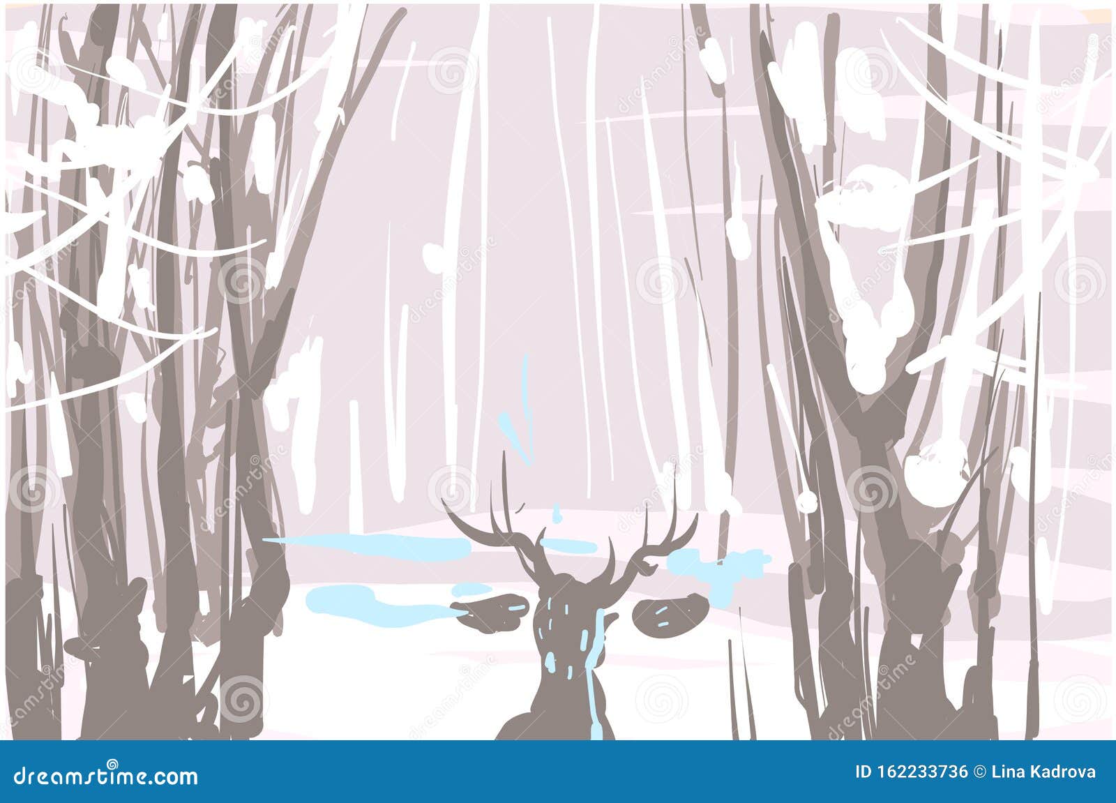 Winter Landscape Sketch with Deer Vector Illustration Stock Vector ...