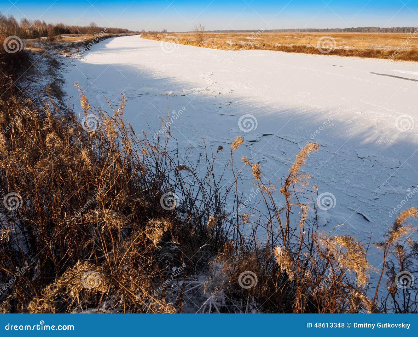 Winter Landscape of Small River Under the Snow Stock Photo - Image of ...