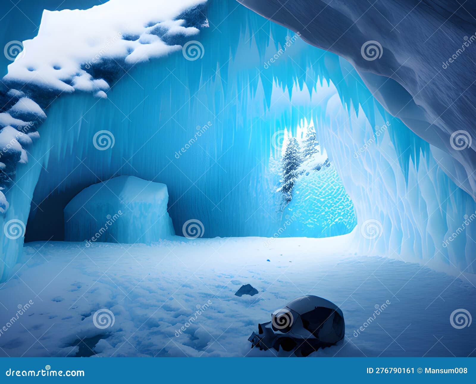 Winter Landscape with Snow Cave and Mountains, AI Generated Stock ...