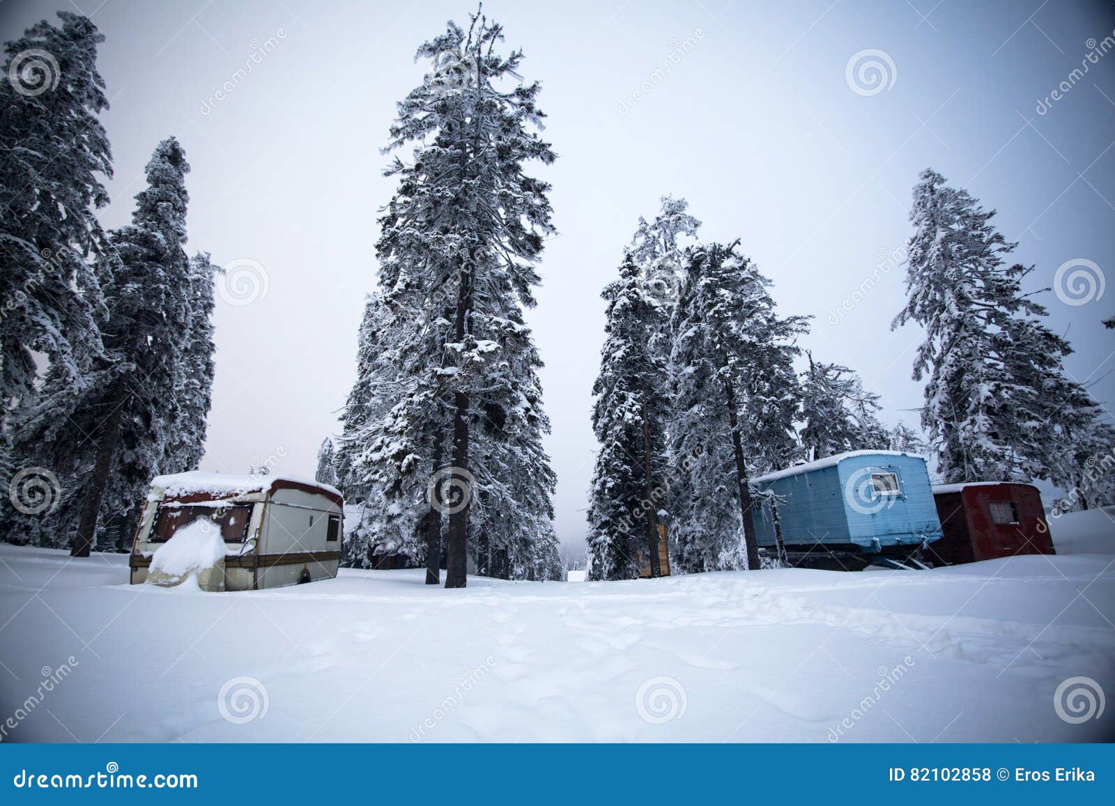 Winter Landscape with Snow Covered Caravans Stock Photo - Image of ...