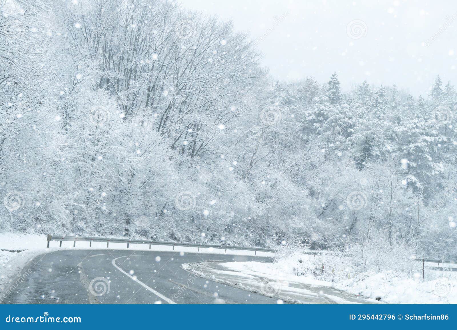 Winter Landscape with Snow-covered Trees and Road Stock Photo - Image ...