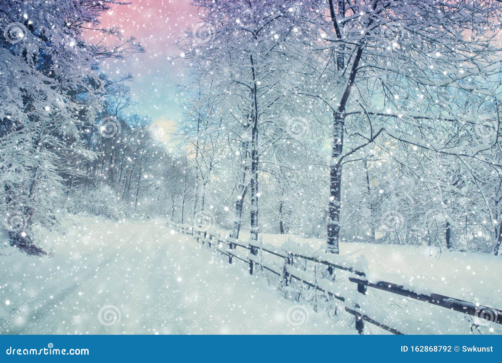 Winter Landscape with Snow Covered Trees and Road. Stock Photo - Image ...