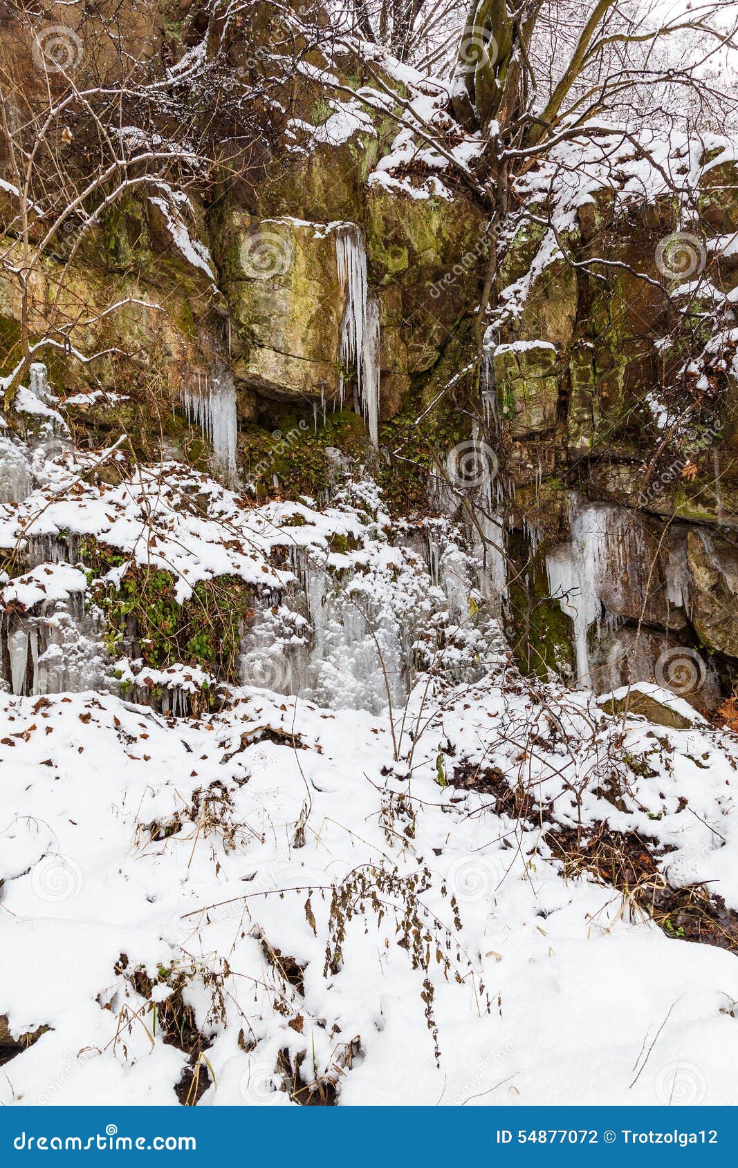 Winter Landscape. Snow and Icicles in the Mountains Stock Photo - Image ...