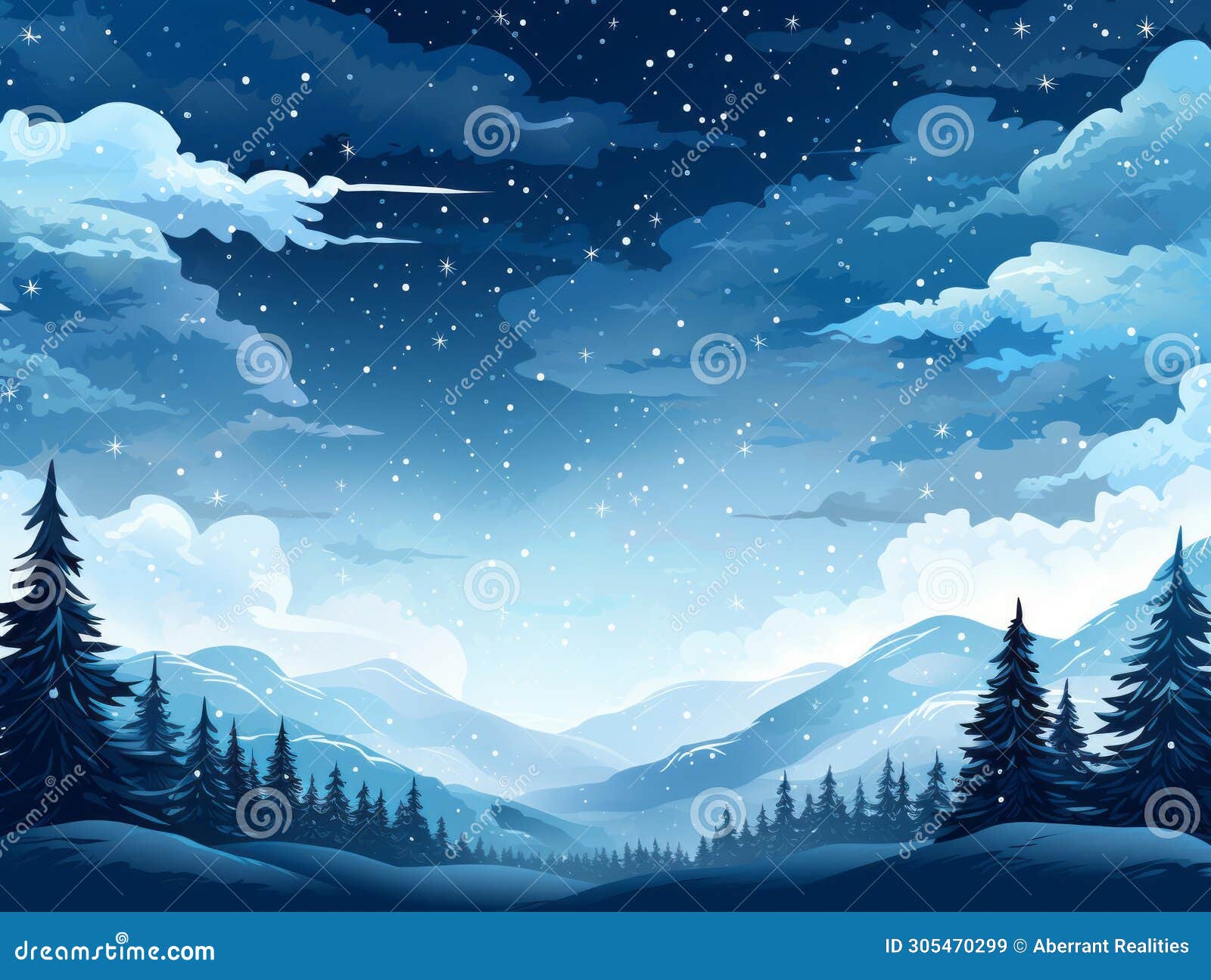 Winter Landscape with Snow and Stars Vector Illustration Stock ...