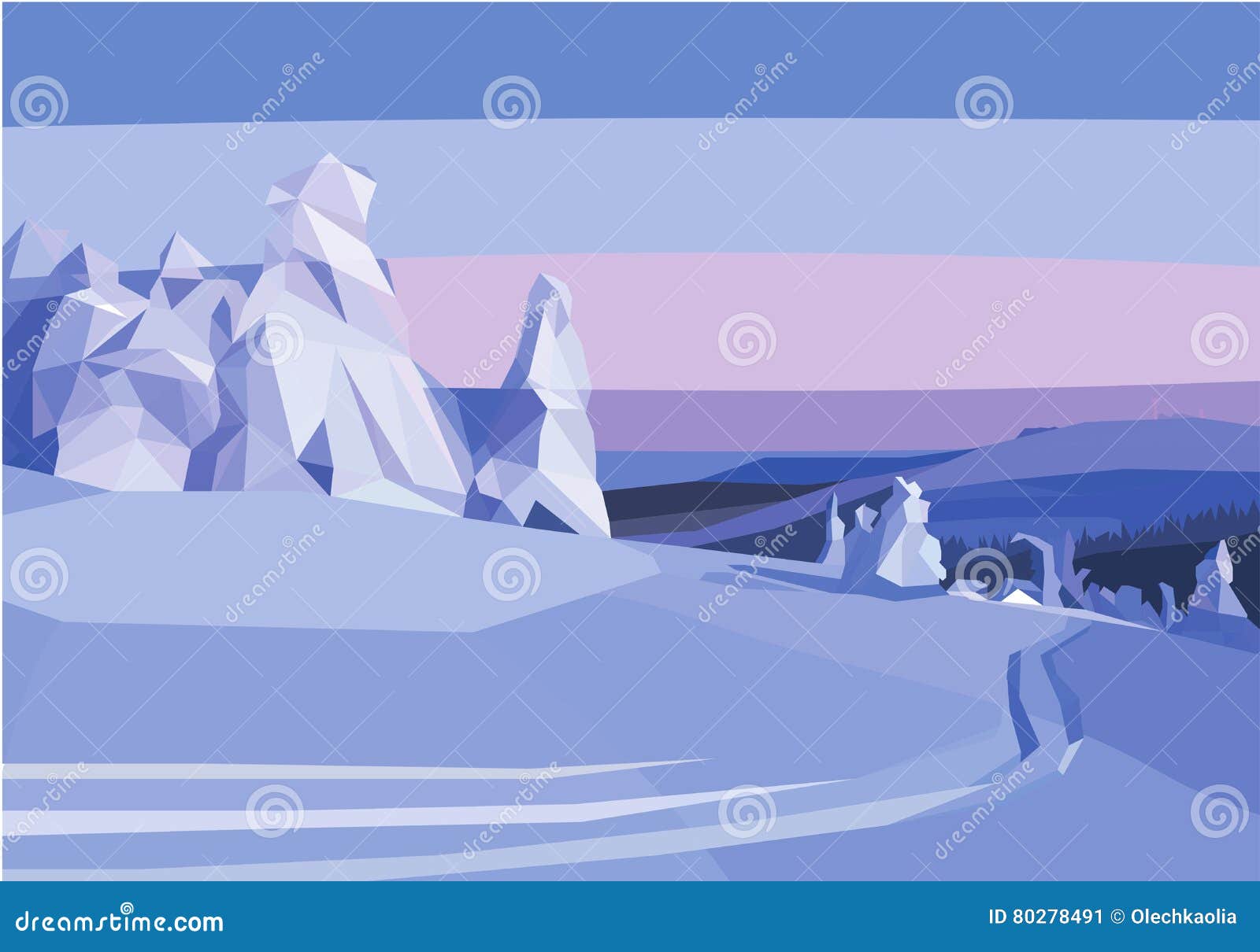 Snow With Trees Foregrounds Vector Illustration | CartoonDealer.com ...