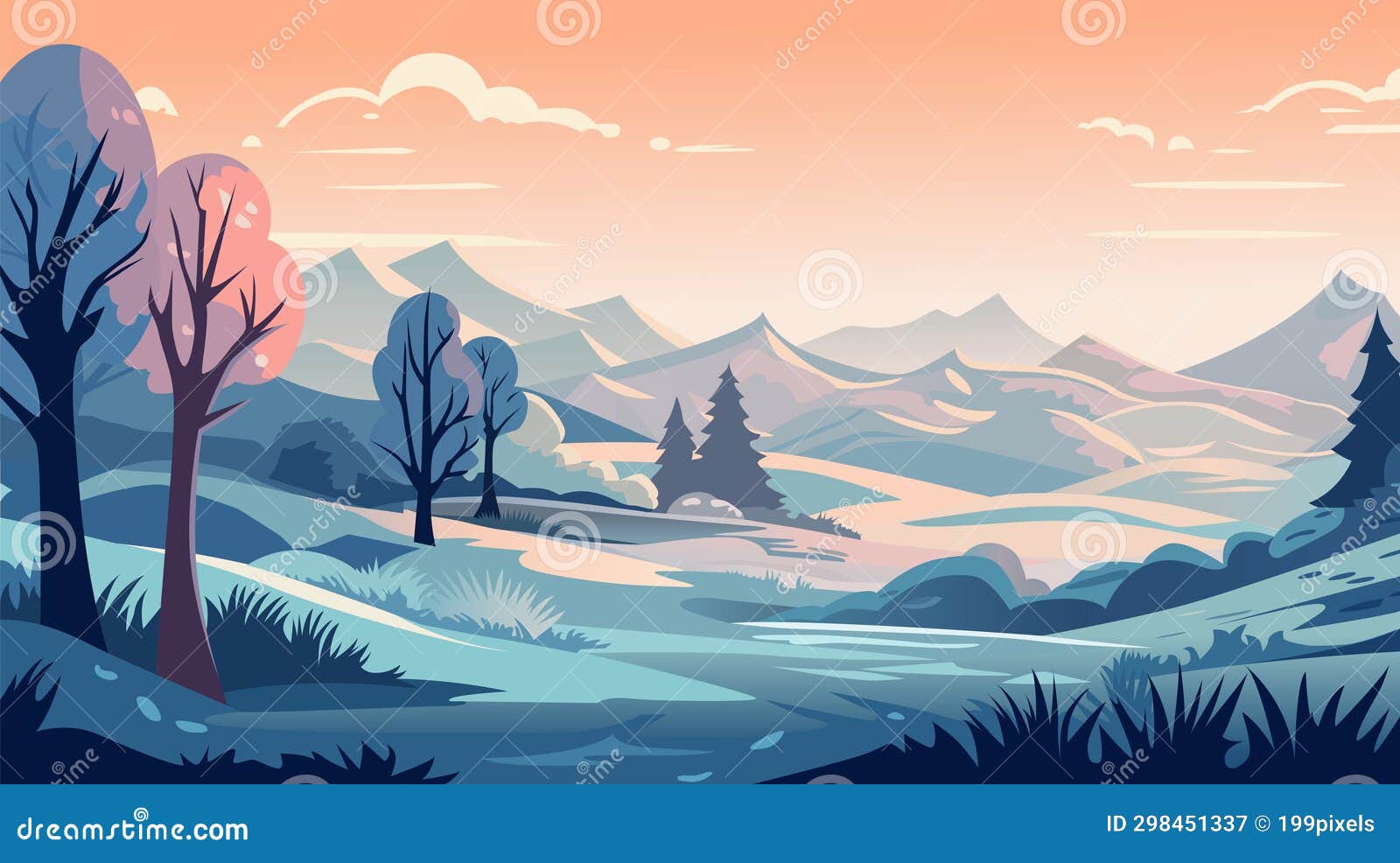 Winter Landscape with Snowy Forest, Vector Illustration Stock Vector ...