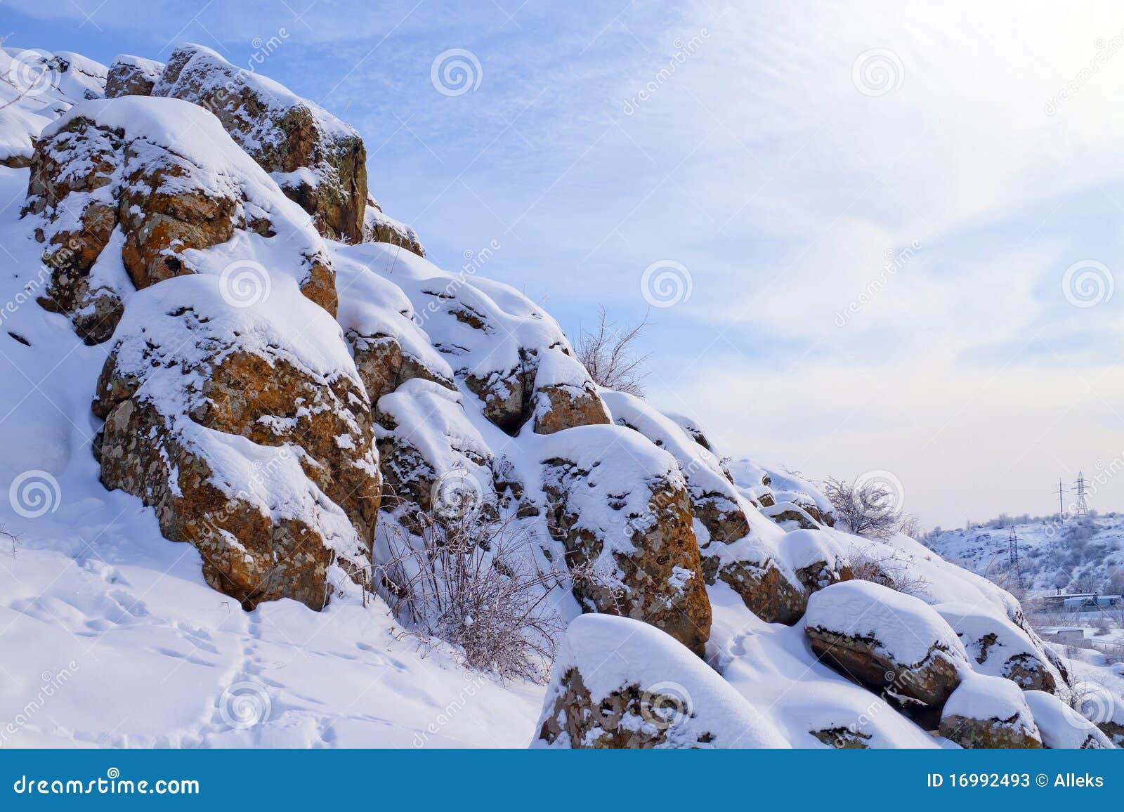 Winter Landscape with Spotted Rocks Stock Image - Image of water ...
