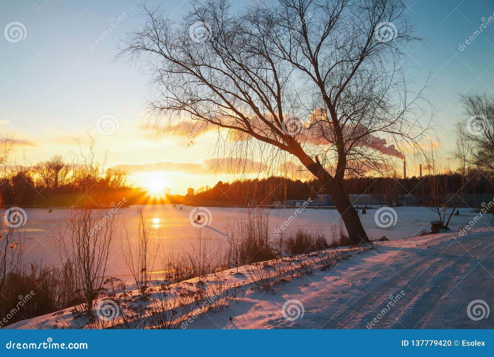 Winter Landscape with Sunset Sky. Stock Photo - Image of landscape ...
