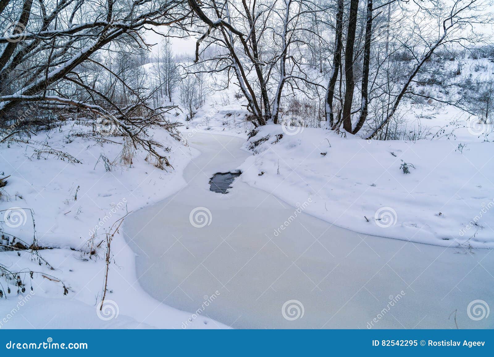 Winter Landscape with a Thaw in the River Stock Image - Image of ...