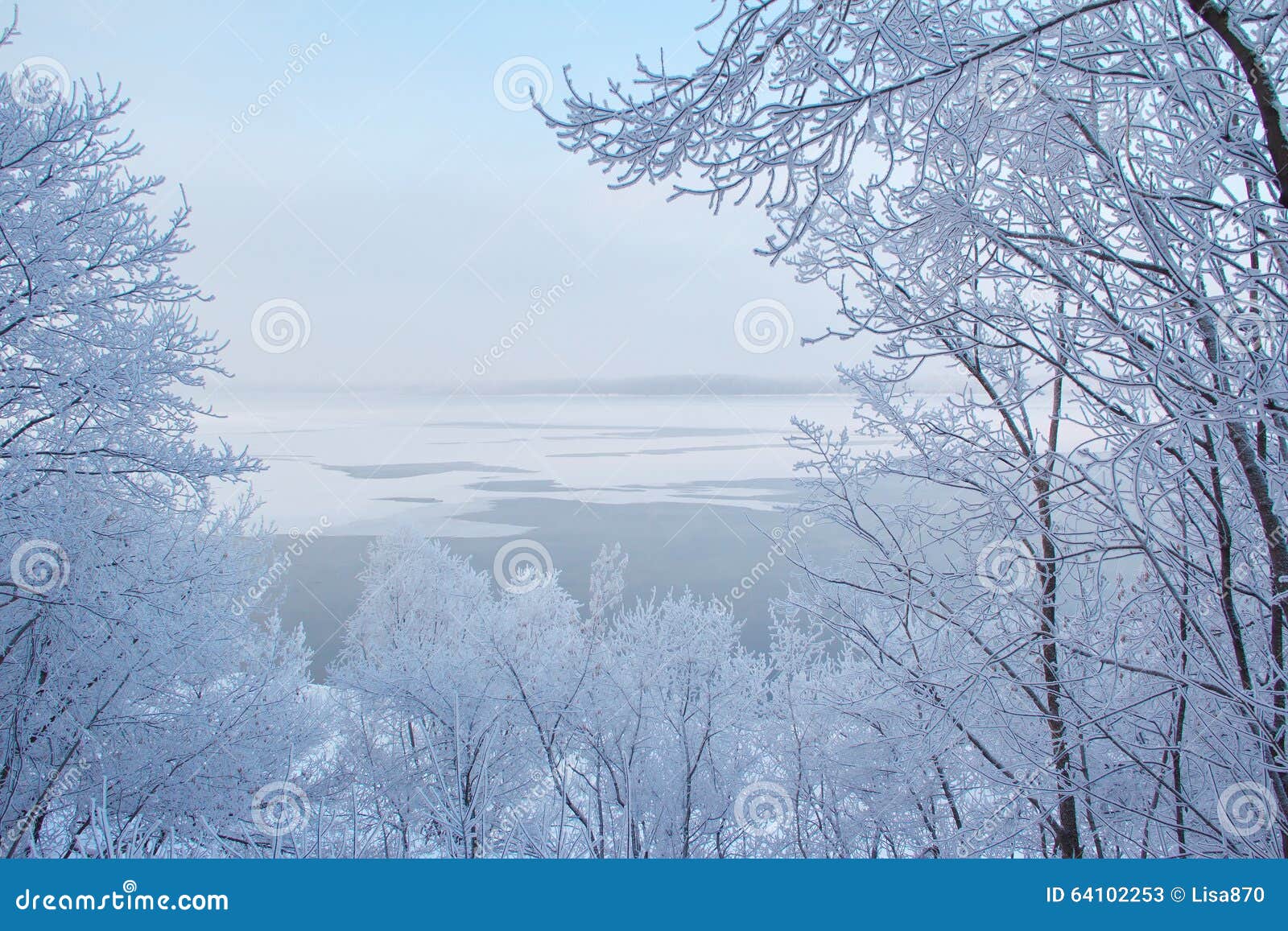 Winter Landscape with Trees Covered Snow at the River Stock Image ...
