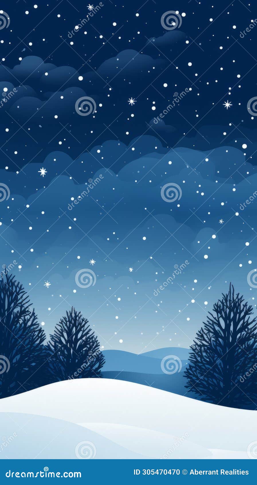 Winter Landscape with Trees and Snow on the Ground at Night Stock ...