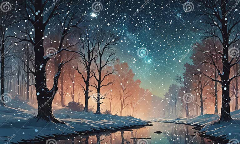 Winter Landscape with Trees and Snow Stock Illustration - Illustration ...