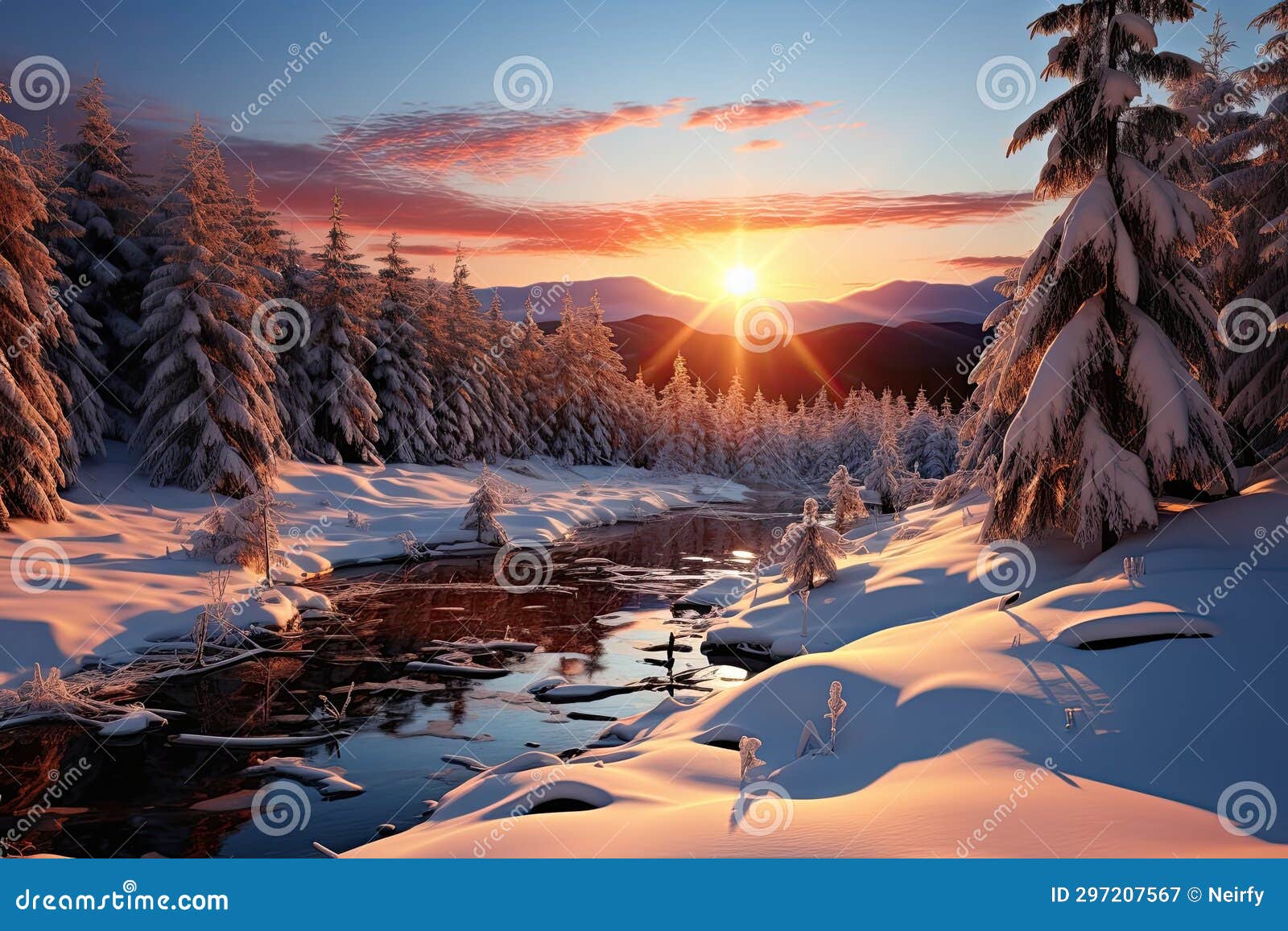 Winter Landscape with Trees and Sun Stock Image - Image of blue ...