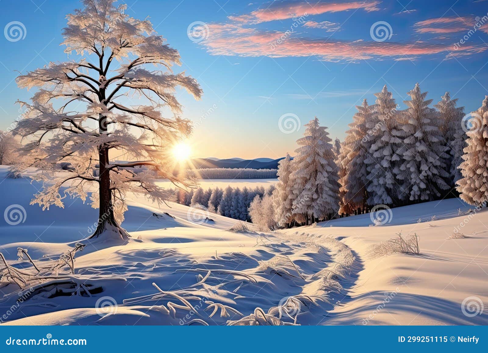 Winter Landscape with Trees and Sun Stock Image - Image of weather ...