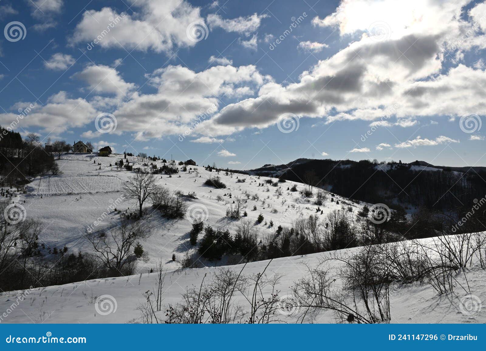 Winter Landscape Under Snow Blue Sky and Objects in Backlight Stock ...