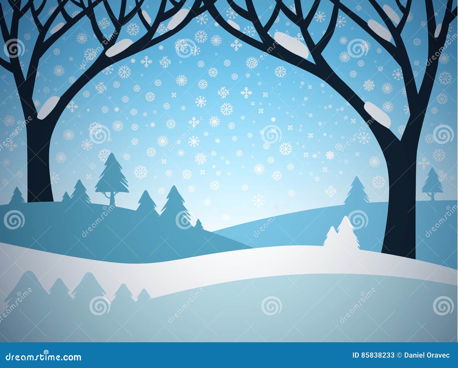 Winter Landscape. Vector Cartoon Stock Vector - Illustration of design ...