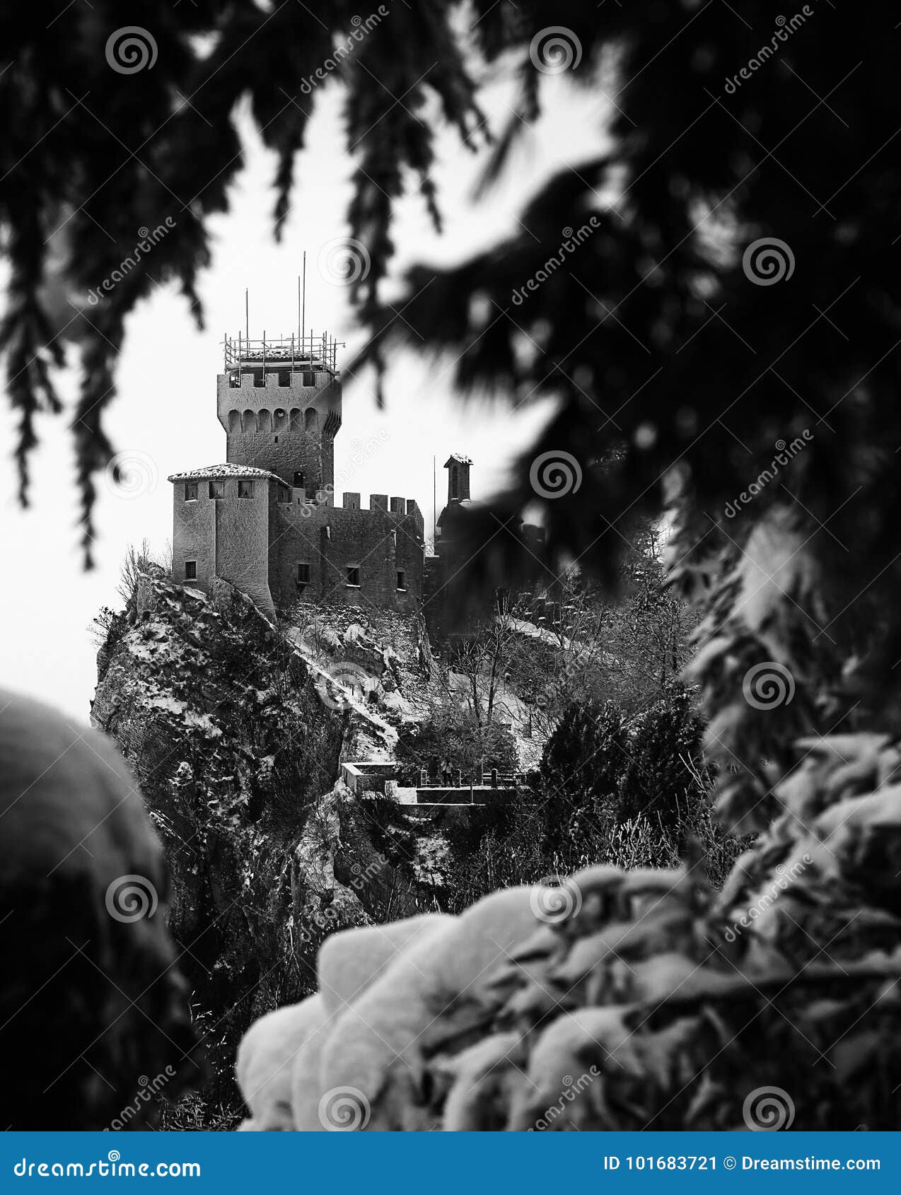 Winter Landscape with Views of the Castle Framed by Tree Branches ...