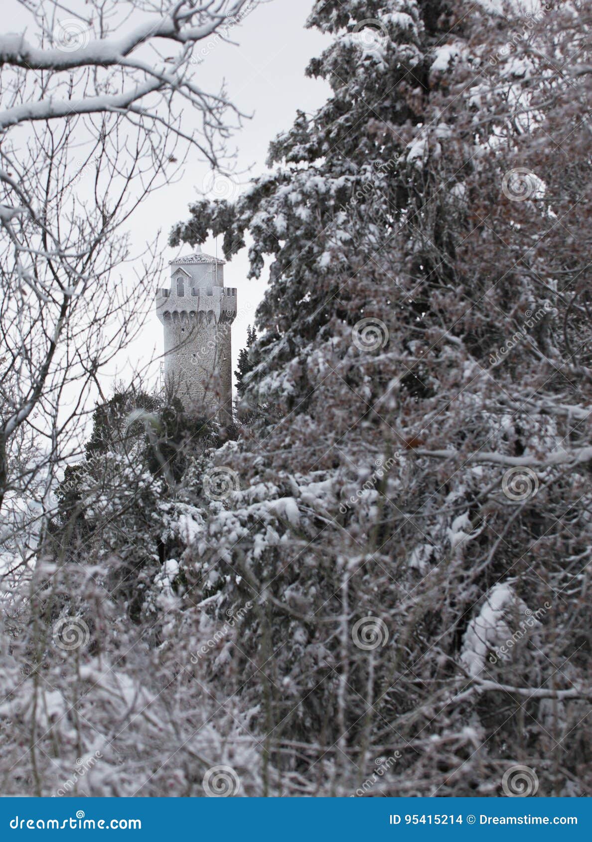 Winter Landscape with Views of the Castle Framed by Tree Branches ...