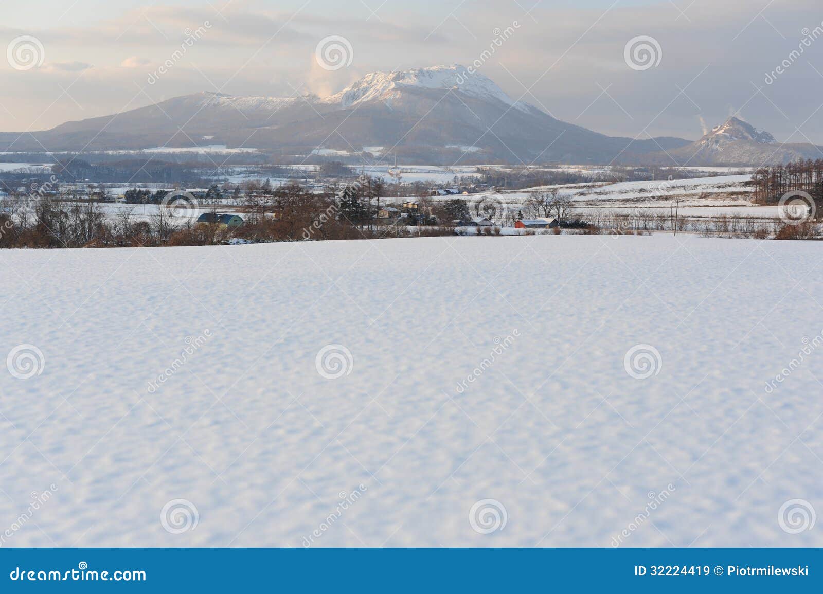 Winter Landscape with a Volcano Stock Image - Image of silence, covered ...