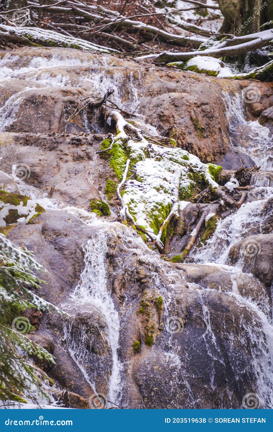 Winter Landscape with Waterfall on the Mountains Stock Photo - Image of ...