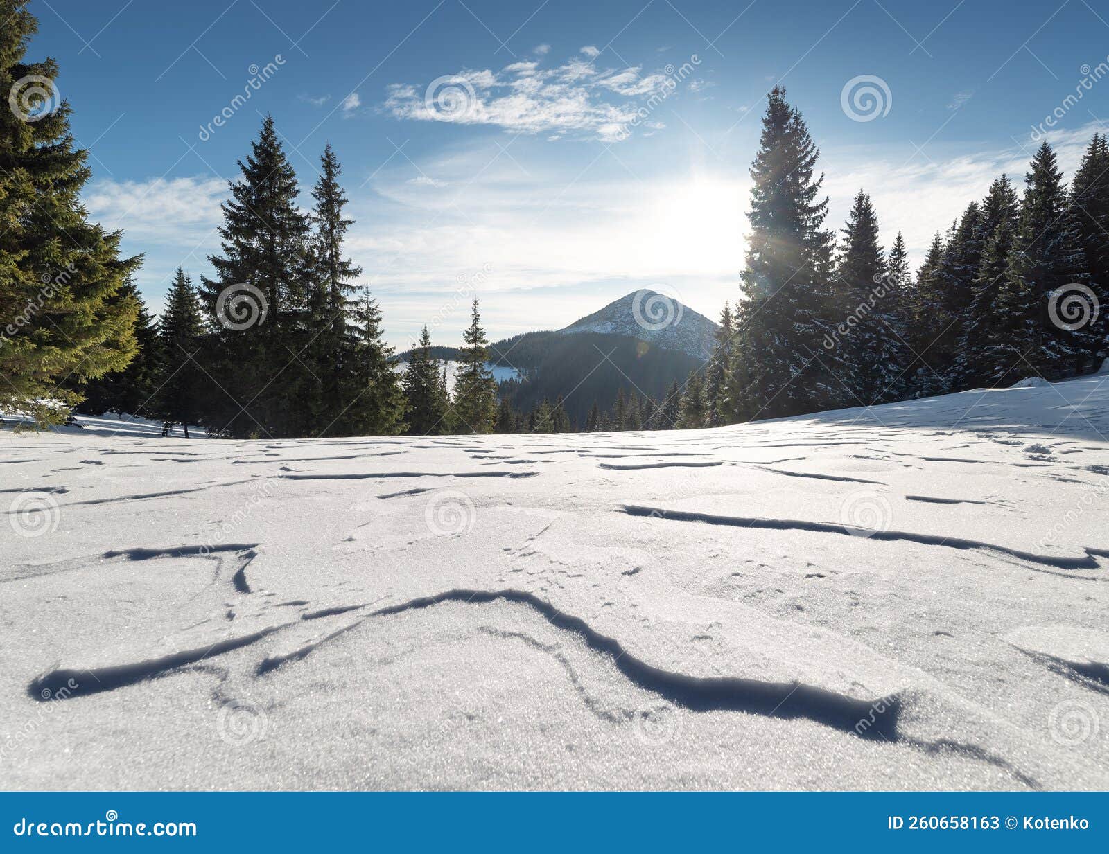 Winter Landscape with a Wind Crust on the Snow in the Mountains Stock ...