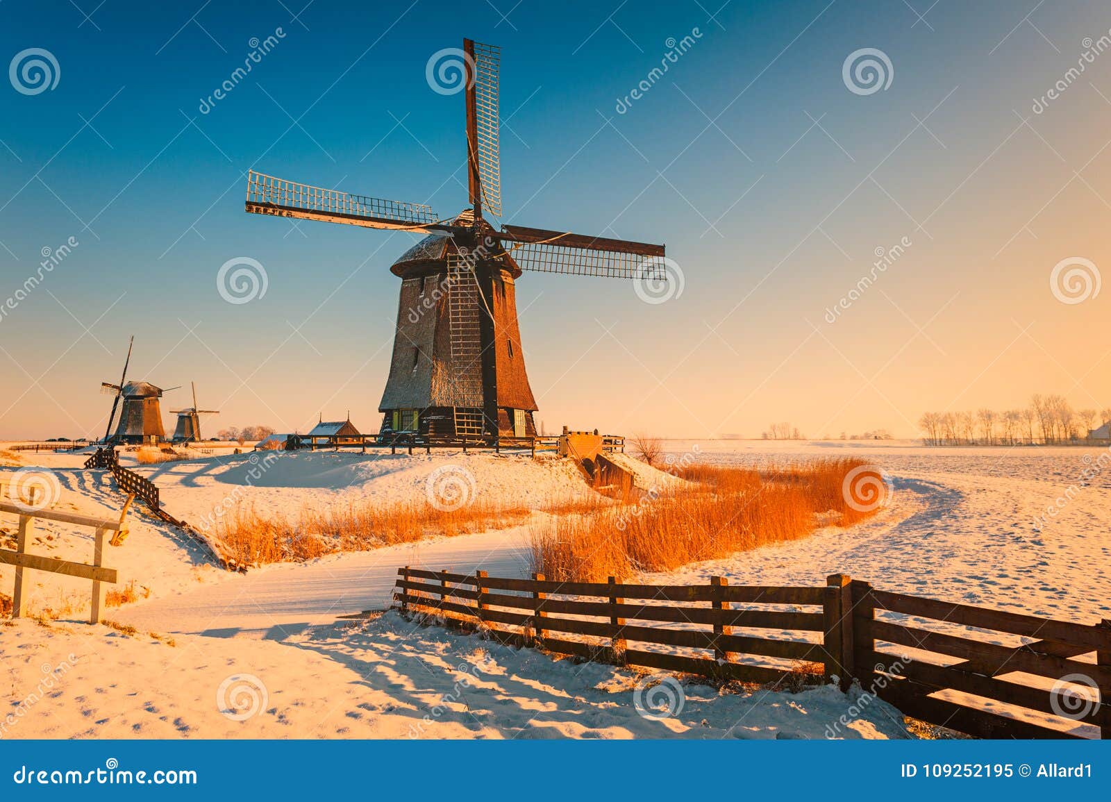 Winter Landscape with Windmills in Schermerhorn Netherlands Stock Image ...