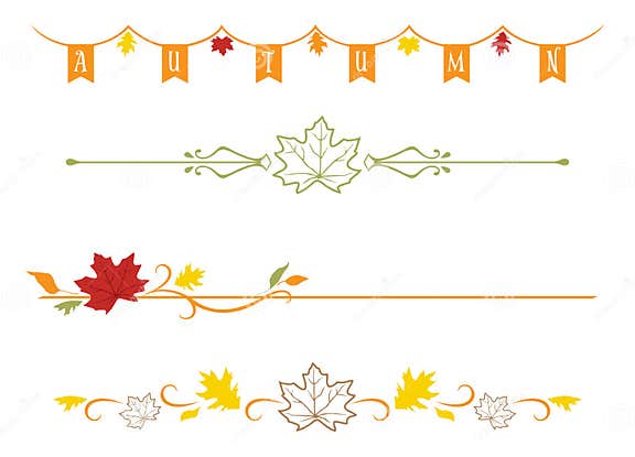 A Set of Autumn Leaves Themed Divider Lines Stock Vector - Illustration ...