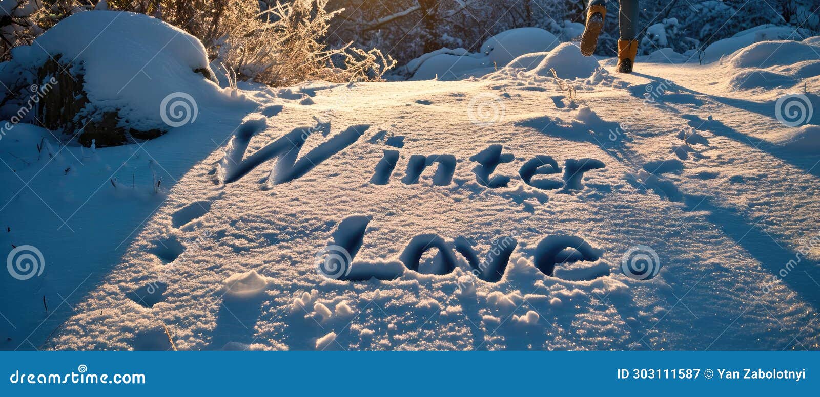 Winter Love Tracing Footprints in a Romantic Snow Stroll Stock ...