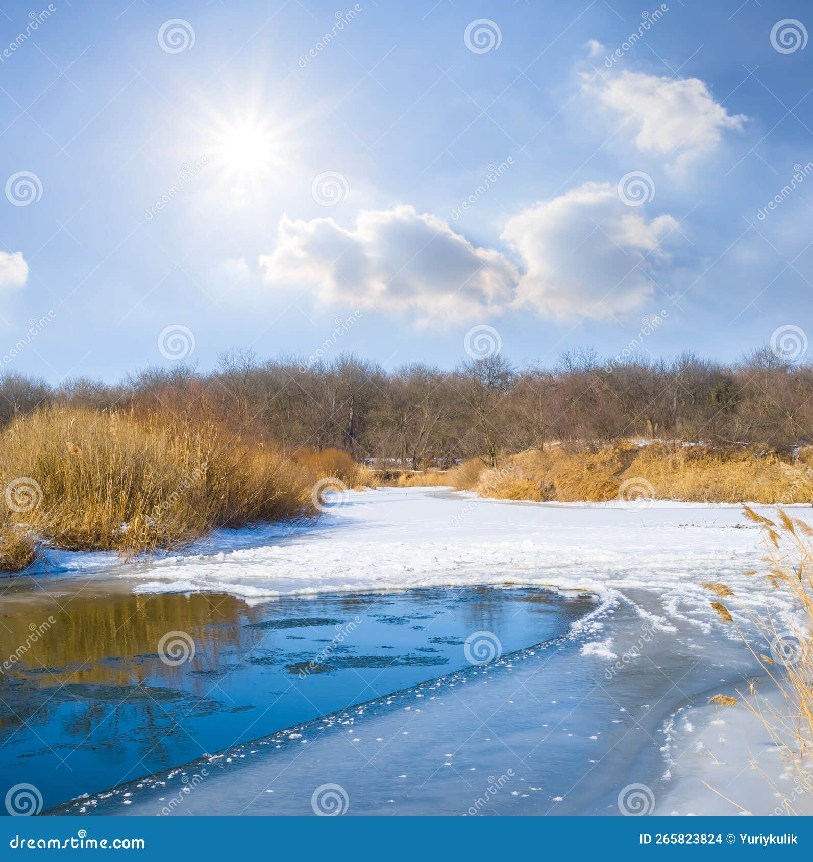 Melting Ice On The River In Spring. Ice Drift Time. Natural Structure ...
